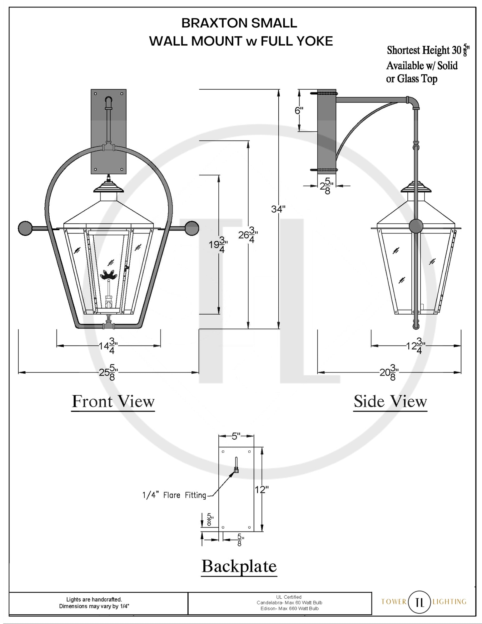 Braxton Copper Lantern - Wall Mount with Full Yoke– Tower Lighting