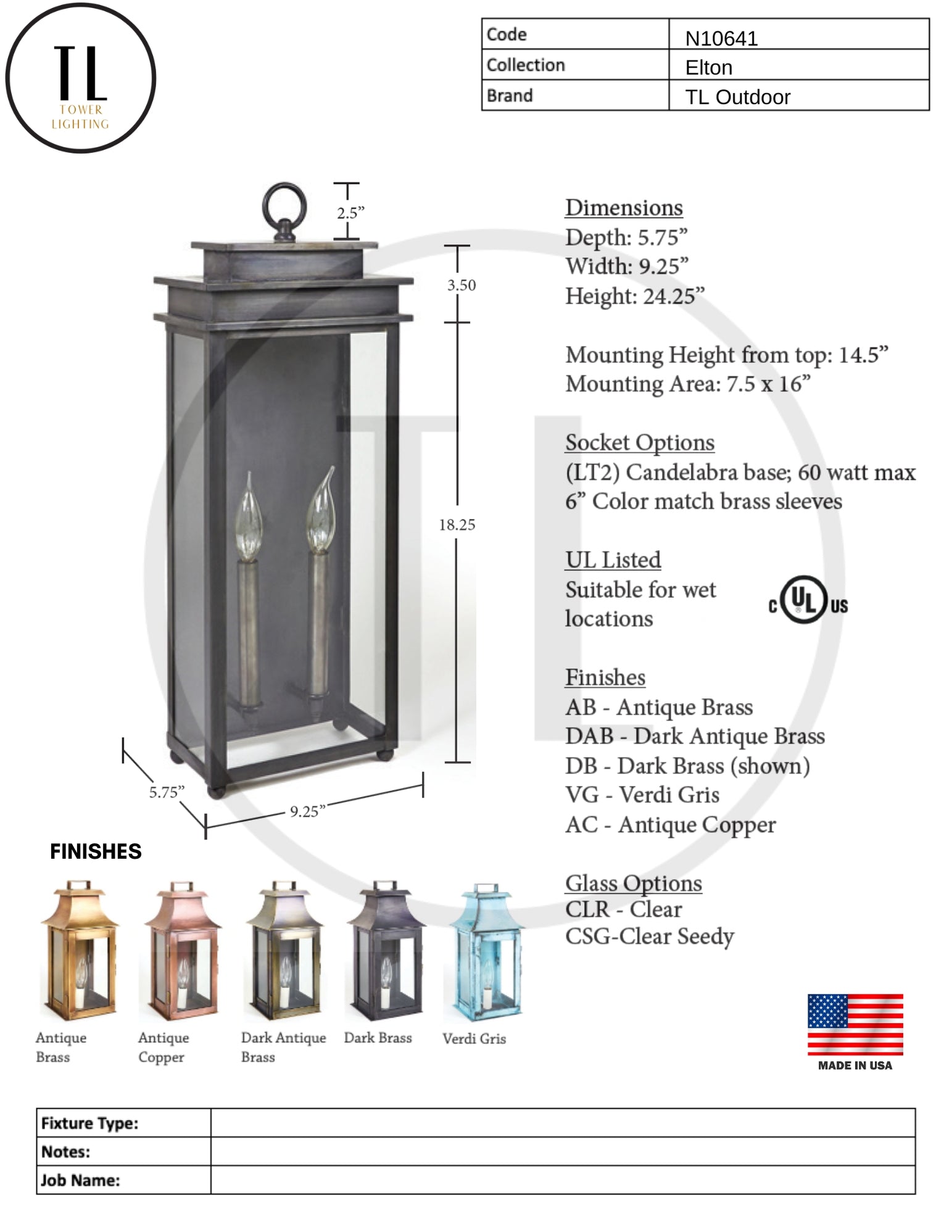 Elton Brass Wall Lantern– Tower Lighting