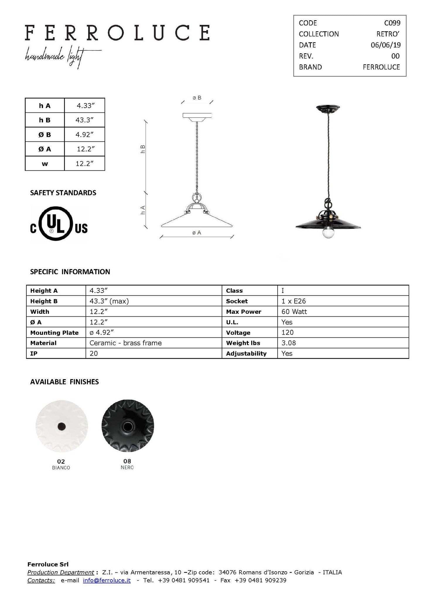 C099-C102 Retrò Black & White Pendant– Tower Lighting